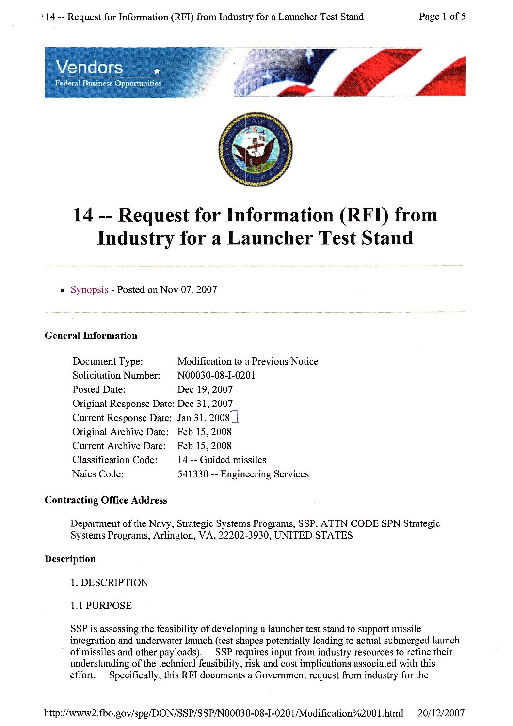US Department of the Navy, 14- Request for Information (RFI) from ...