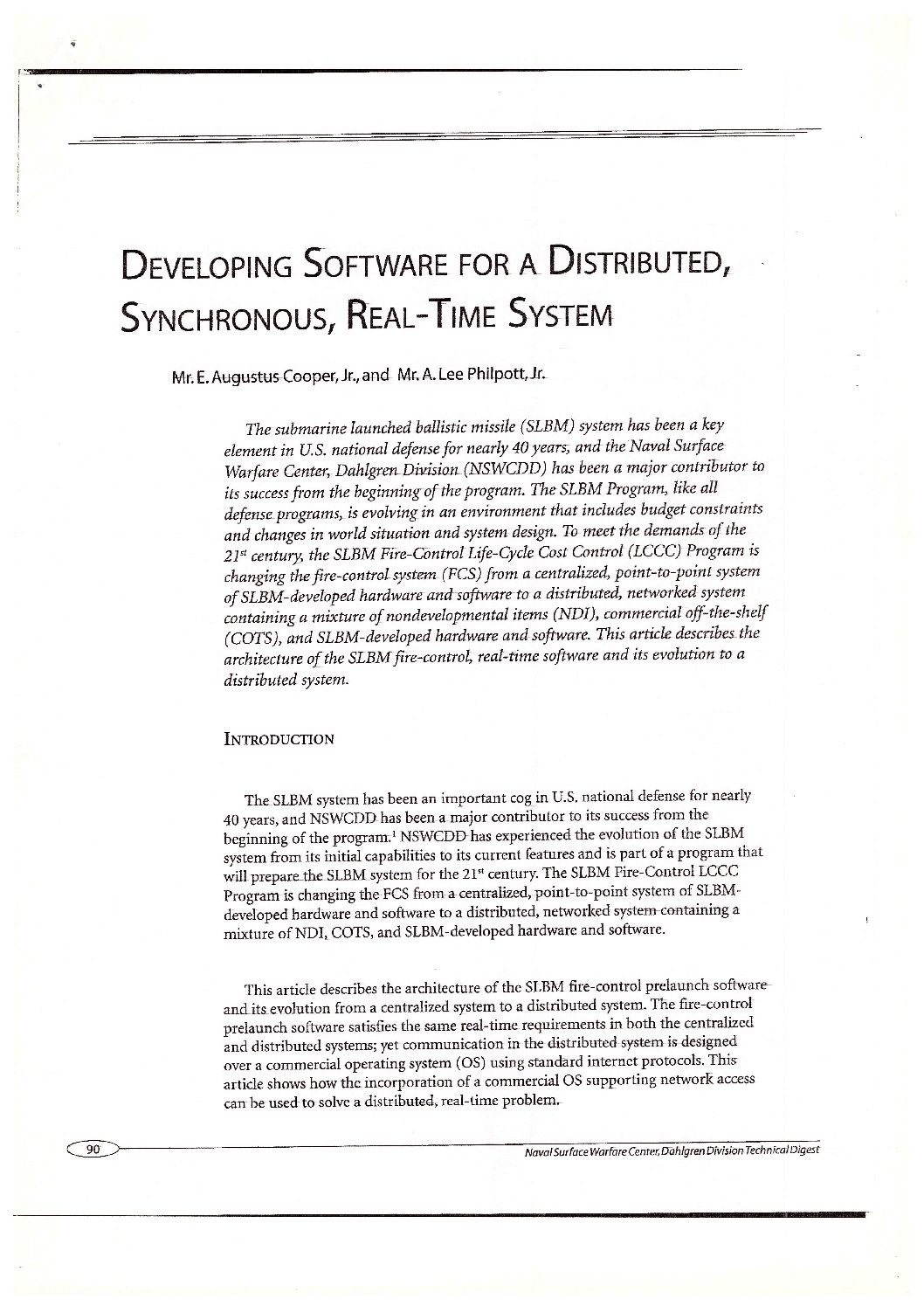 Naval Surface Warfare Centre, Dahlgren Division, Mr. E. Augustus Cooper ...